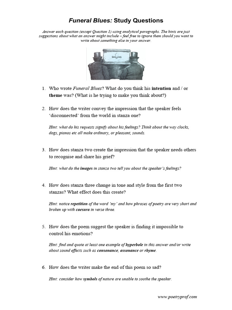 Funeral Blues Poem Analysis Guide | PDF