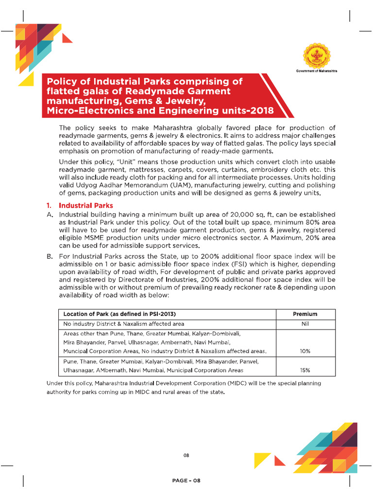 Policy of Industrial Parks Comprising of Flatted Galas of Readymade ...