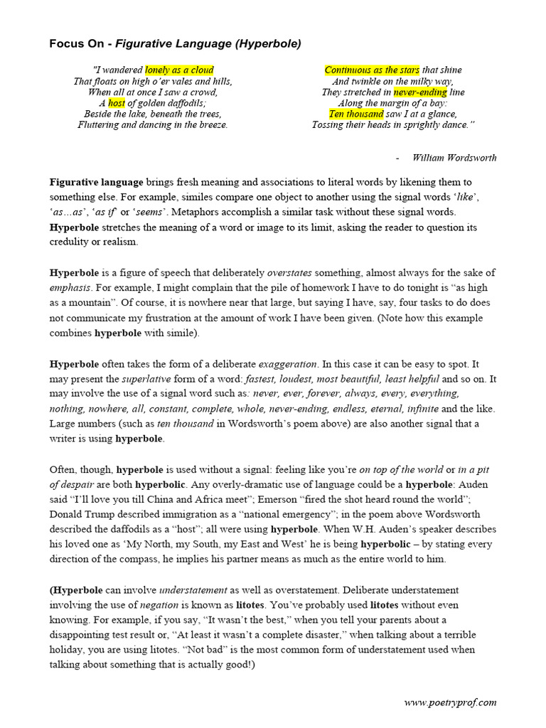 Understanding Hyperbole in Poetry | PDF