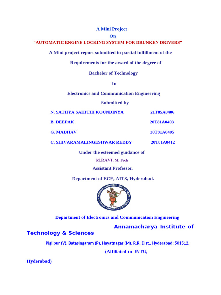 Mini Project (Front Pages) - 1 | PDF | Arduino | Driving Under The Influence