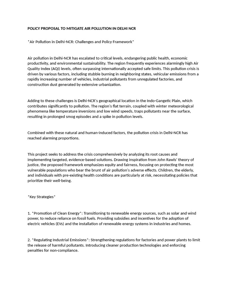 Delhi NCR Air Pollution Policy Proposal | PDF | Air Pollution ...