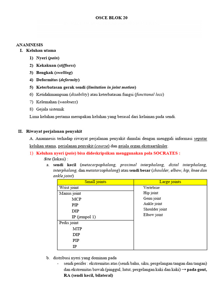 Panduan Anamnesis Penyakit Sendi | PDF