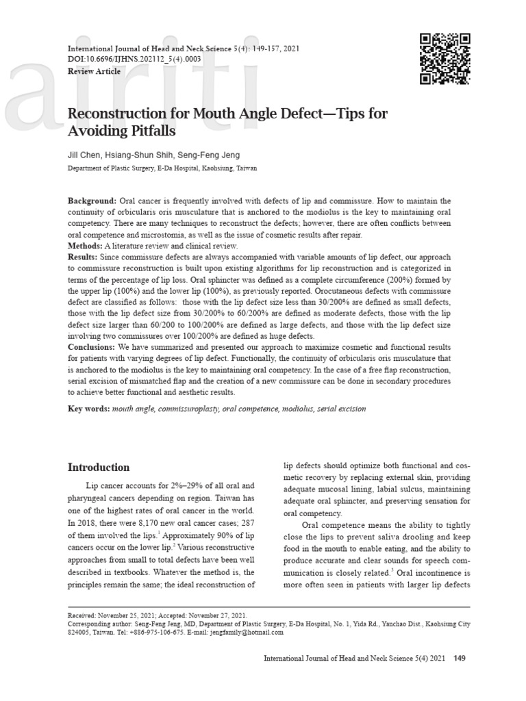 Reconstruction For Mouth Angle Defect-Tips For Avoiding Pitfalls | PDF ...