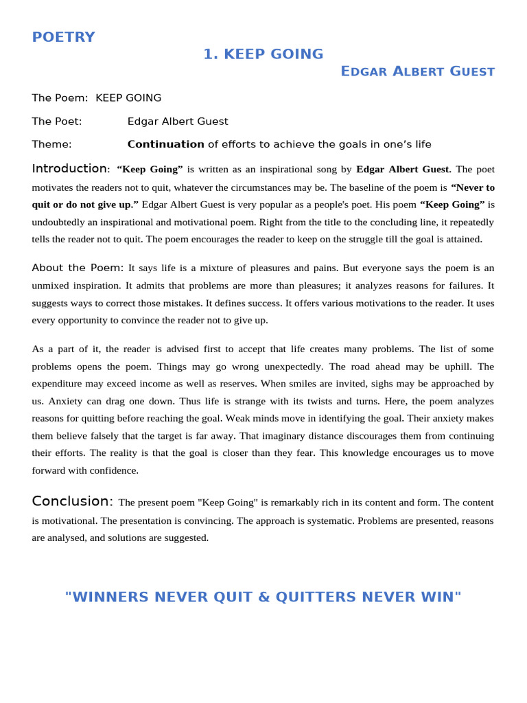 Keep Going and Happiness in Poetry | PDF | Poetry | Happiness