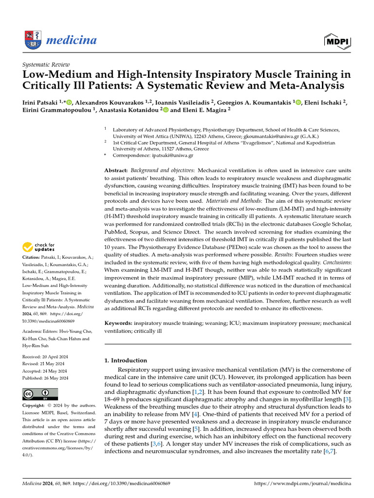 Low-Medium and High-Intensity Inspiratory Muscle Training in | PDF ...