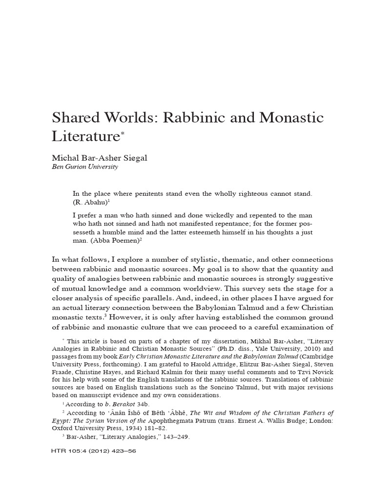 Rabbinic and Monastic Literature Connections | PDF | Prayer | Talmud