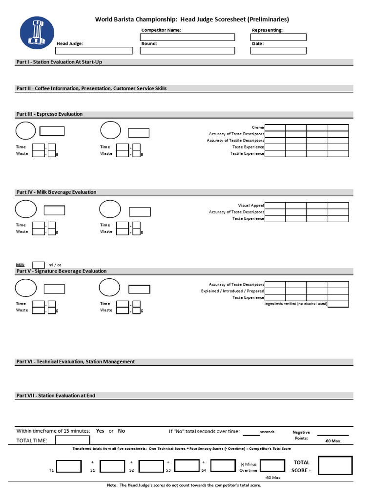 World Barista Championship Scoresheet | PDF | Non Alcoholic Drinks ...