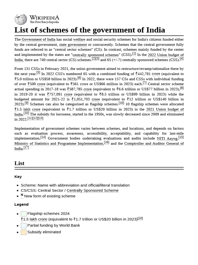 Overview of Indian Government Schemes | PDF | Government Of India