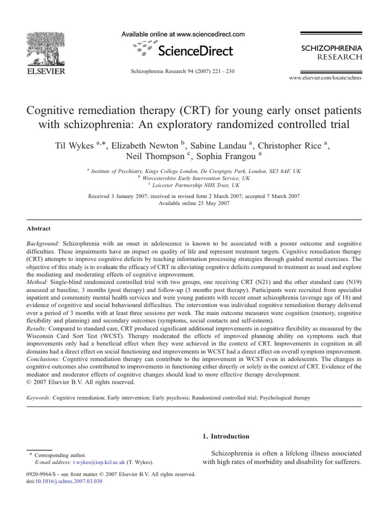 Cognitive_remediation_therapy_CRT_for_yo | PDF | Schizophrenia | Psychosis