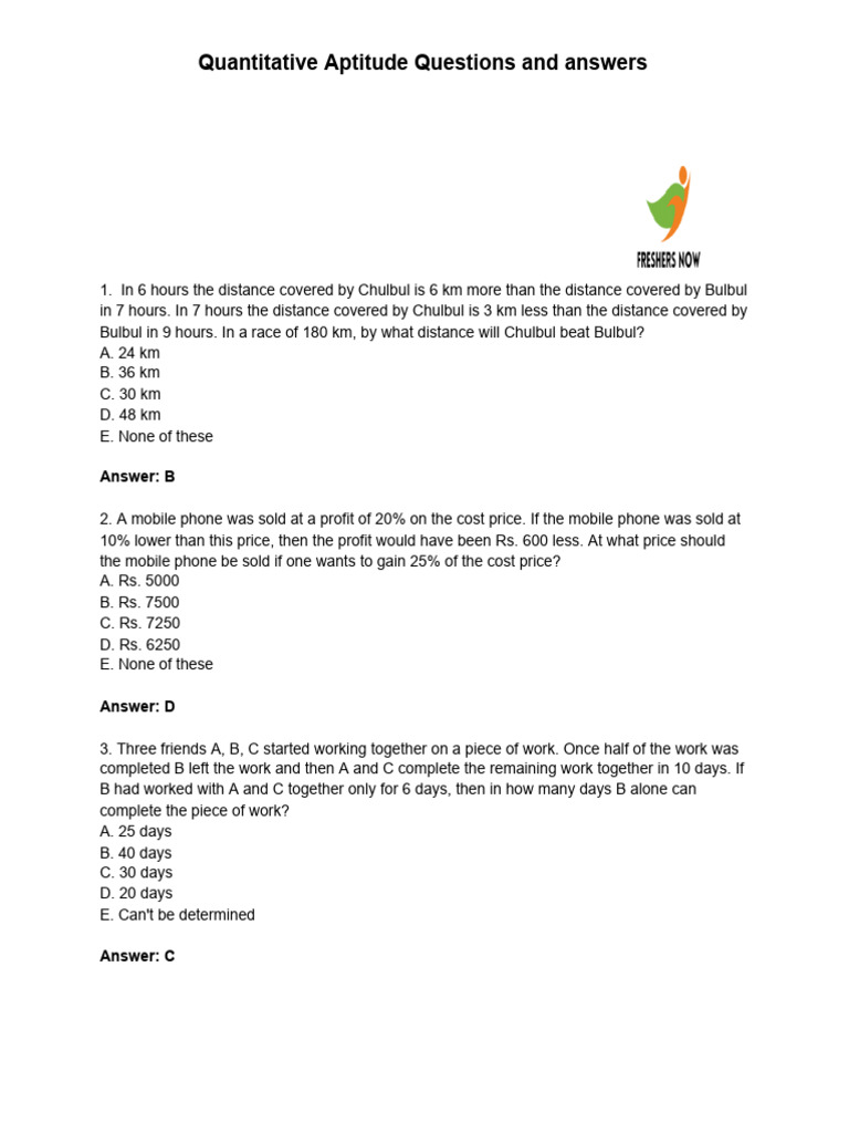 Quantitative Aptitude Questions | PDF | Length | Prices