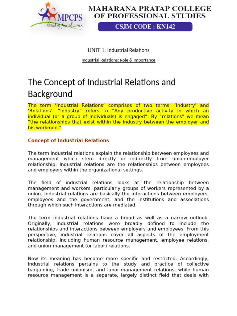 Unit 1 Industrial Relations.docx | PDF | Industrial Relations | Trade Union Unit 1 Industrial Relations.docx | PDF | Industrial Relations | Trade Union
