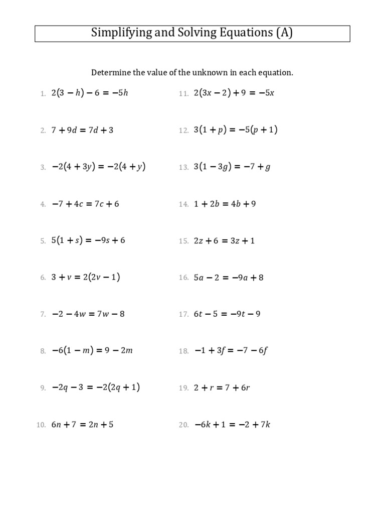 Algebra Linear Equations Combining Terms Solving-1 | PDF