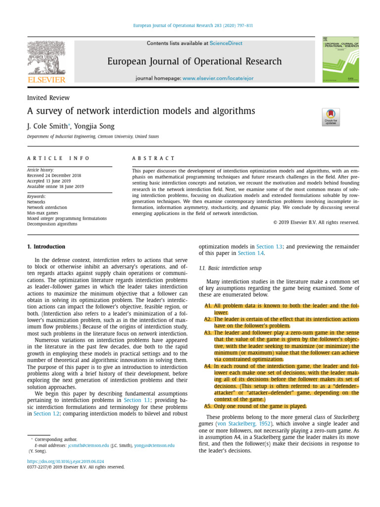 [2020 EJOR]A survey of network interdiction models and algorithms | PDF ...