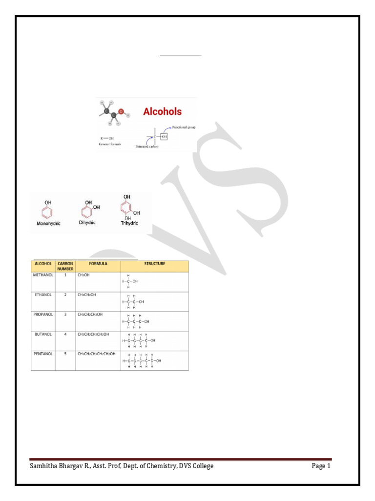 Alcohols (Full Notes) | PDF | Ester | Acid