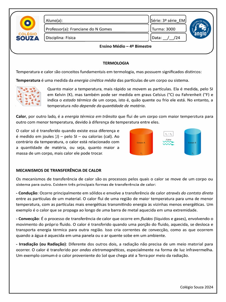 Apostila Termologia 3000 4ao Bimestre | PDF | Calor | Temperatura