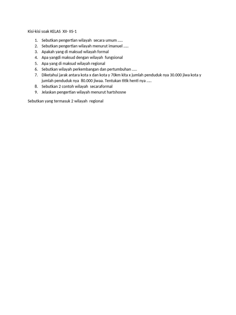 Kisi-Kisi Soal Klas Xii Iis 1 | PDF