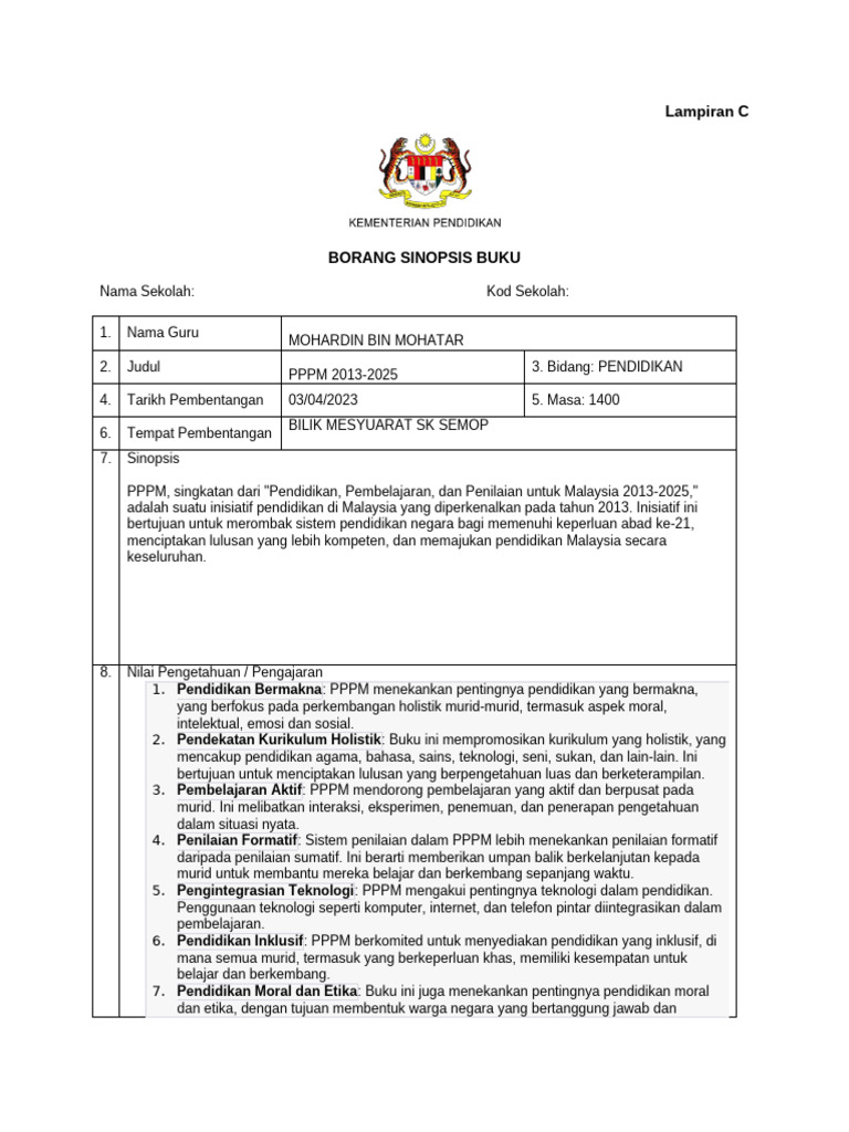 Sinopsis PPPM 2013-2025 | PDF