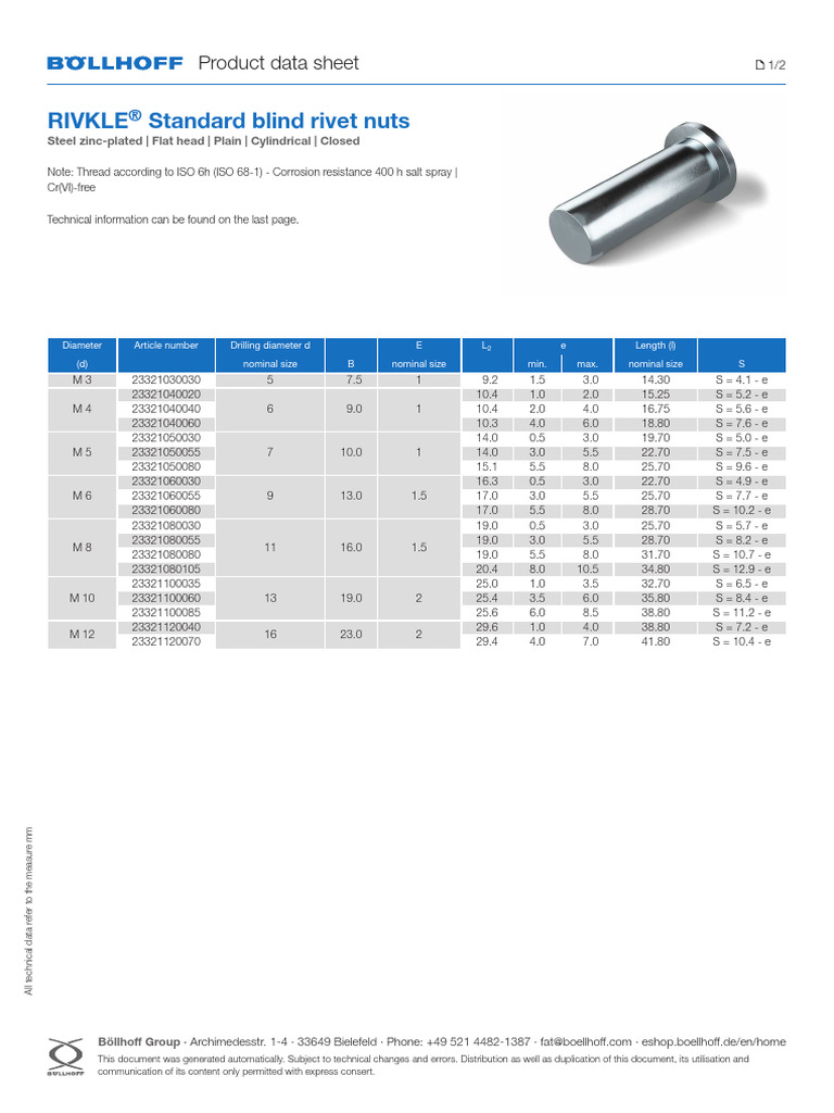 RIVKLE Blindnietmuttern Stahl Flachkopf Rundschaft Geschlossen en | PDF ...