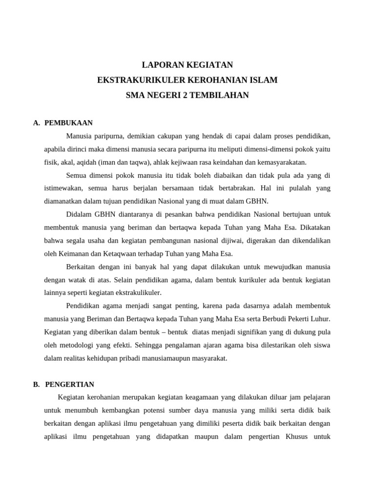 LAPORAN KEGIATAN EKSKUL ROHIS 2024 | PDF