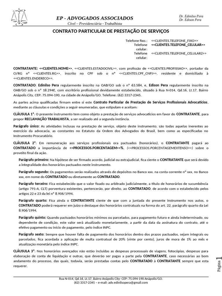 Modelo de Contrato - (Trabalhista) | PDF | Advogado | Justiça