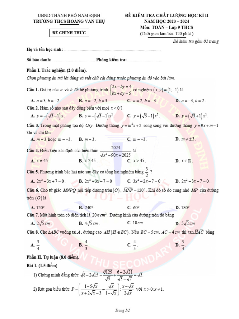 de-hoc-ki-2-toan-9-nam-2023-2024-truong-thcs-hoang-van-thu-nam-dinh | PDF