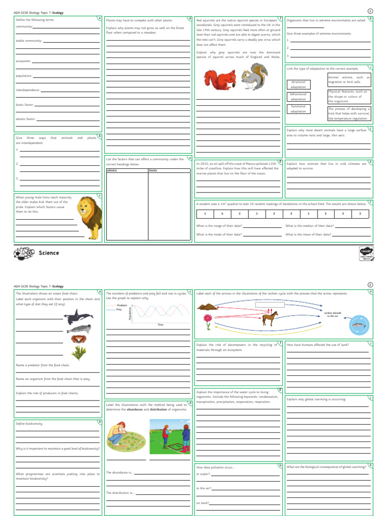 Topic 7 Ecology Revision Mat | PDF | Ecosystem | Plants