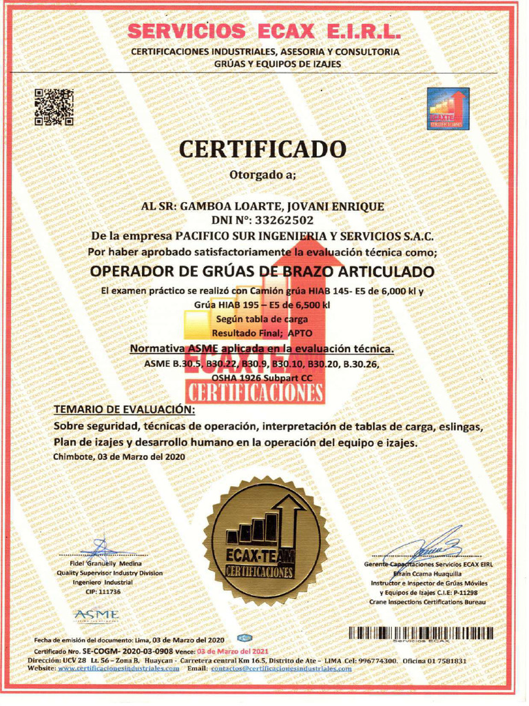 Certificado de Operador y Riggers - Compressed | PDF
