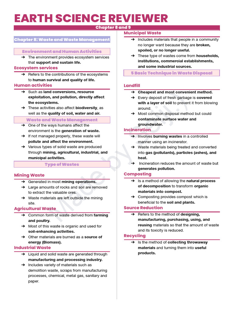 Earth Science Reviewer | PDF | Waste | Weathering
