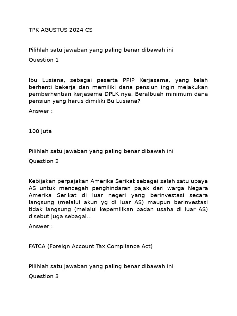 TPK Agustus 2024 | PDF