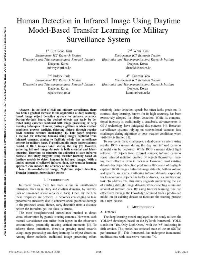 Human Detection In Infrared Image Using Daytime Model Based Transfer Learning For Military Pdf