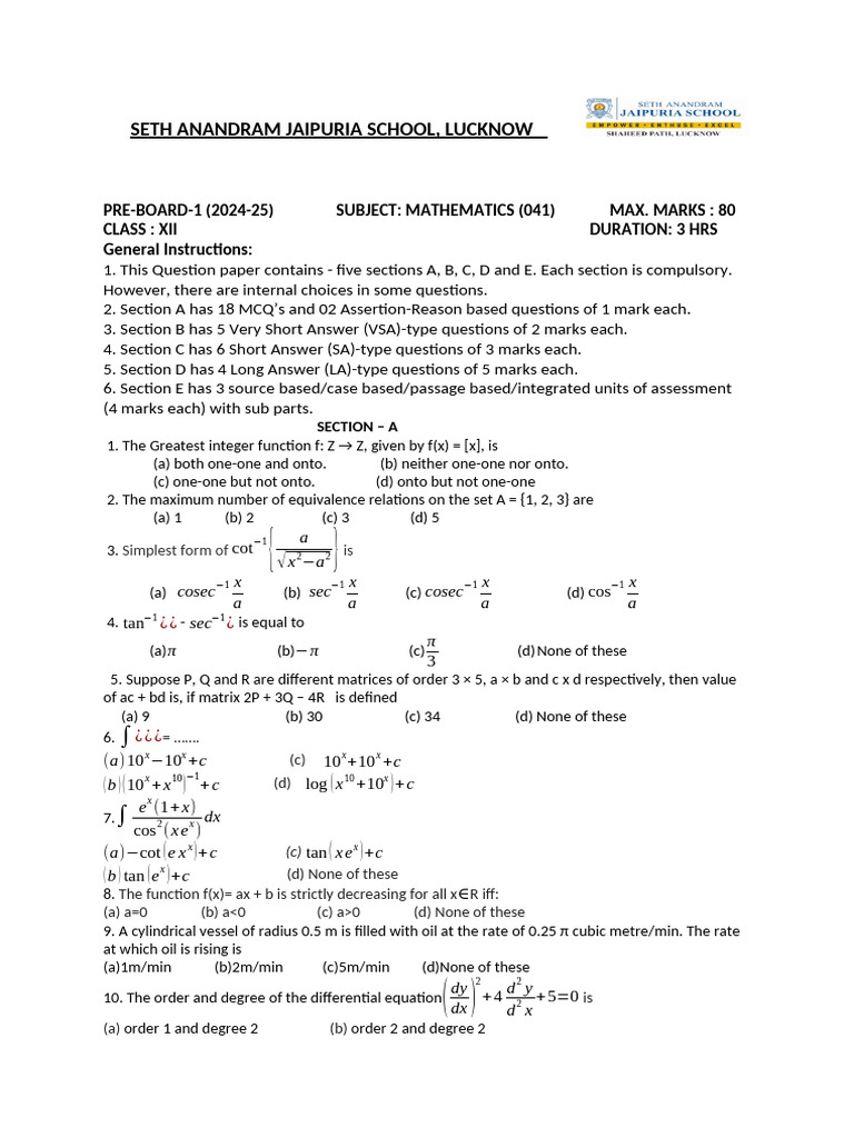 Grade-12,PB-1,Edited | PDF | Area | Equations