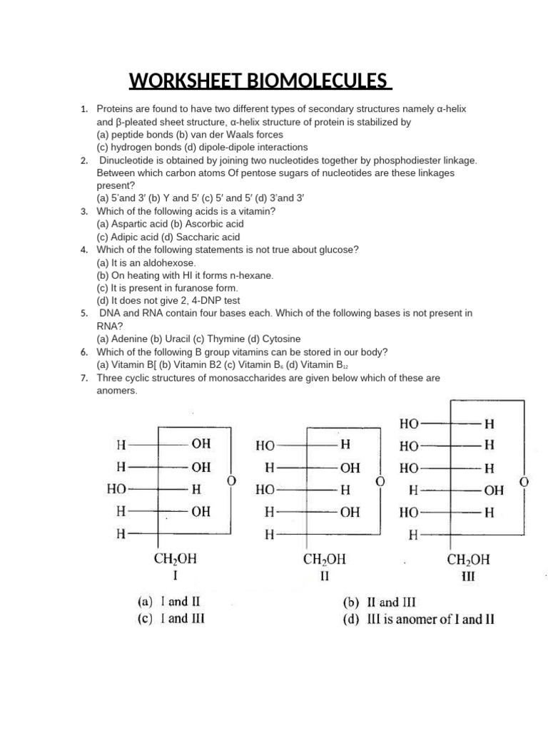 Worksheet Biomolecules 1 | PDF | Glucose | Biomolecules