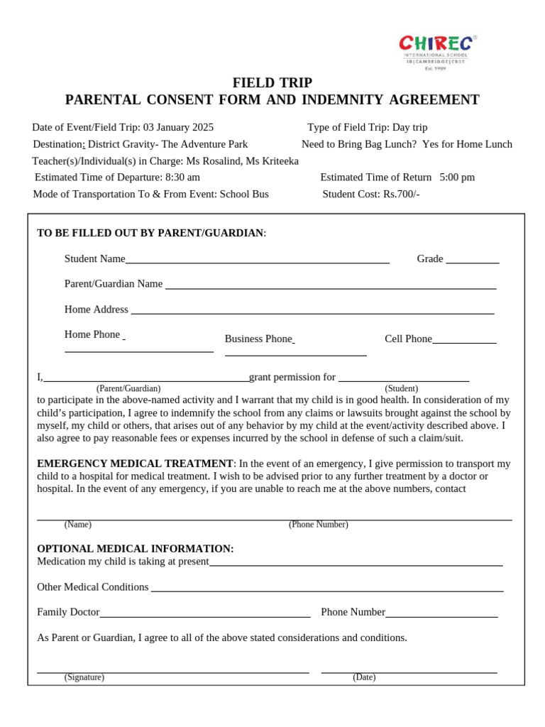 Fieldtrip Consent Form(1) | PDF