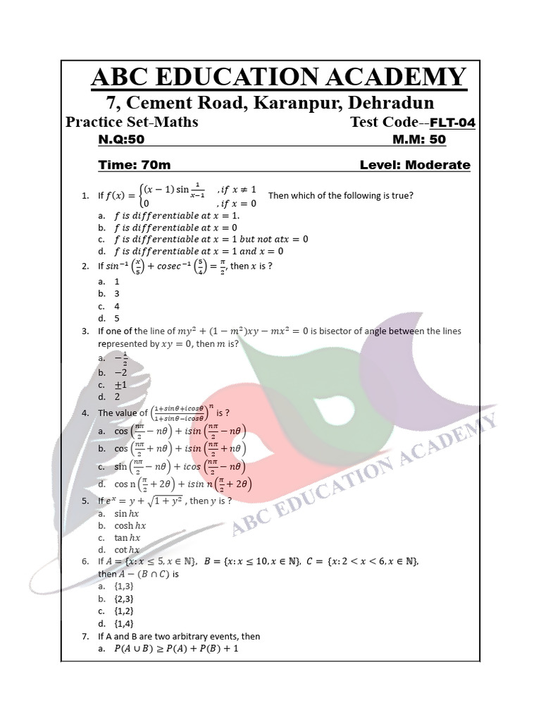LT Math flt-04 Without Answer | PDF | Mathematical Objects | Algebra