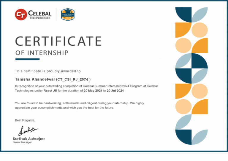 Celebal internship certificate | PDF