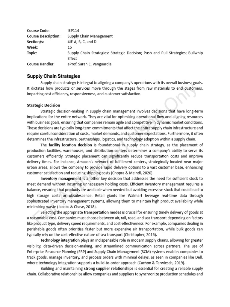 Week 15 - SC Strategies Push and Pull Bullwhip (20241113111004) | PDF ...