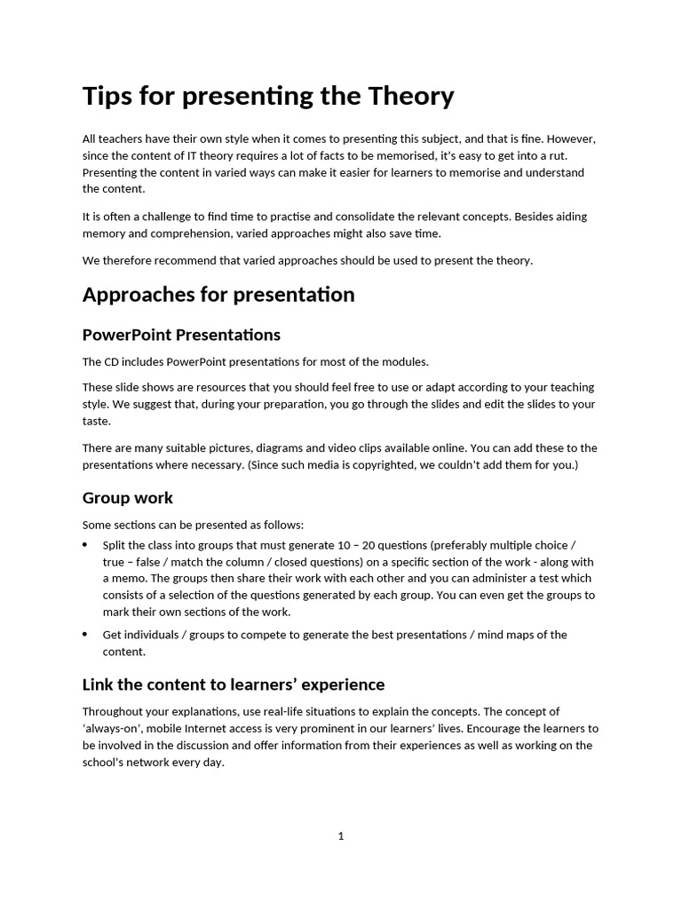 Tips For Theory Lessons | PDF | Language Education | Cognition