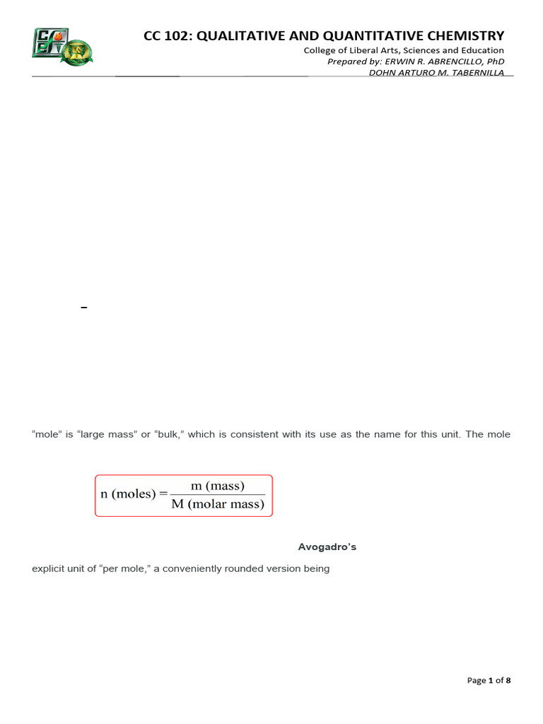 726r4eq2r Cc102 Module 6 Stoichiometry Part I | PDF | Mole (Unit ...