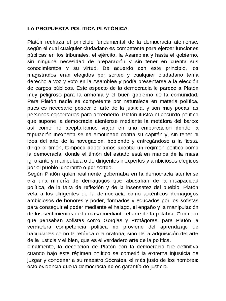 Platón: Crítica a la Democracia y Propuesta de Gobierno Filósofo | PDF ...