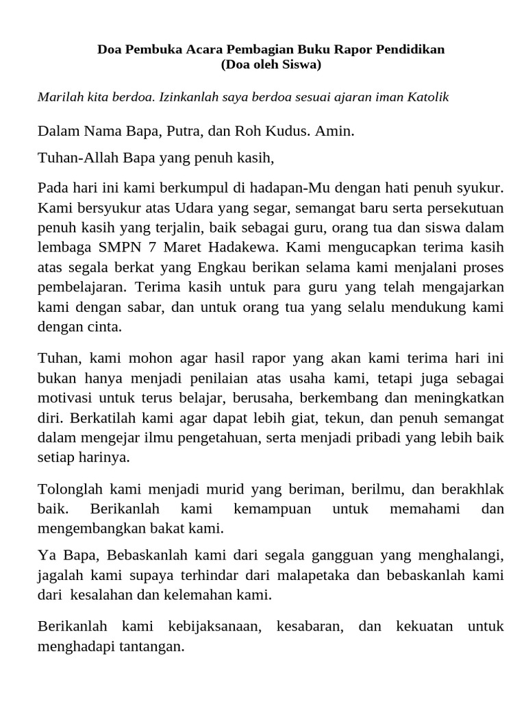 Doa Penerimaan Rapor I | PDF
