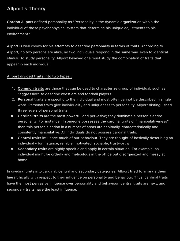 Allport's Theory | PDF