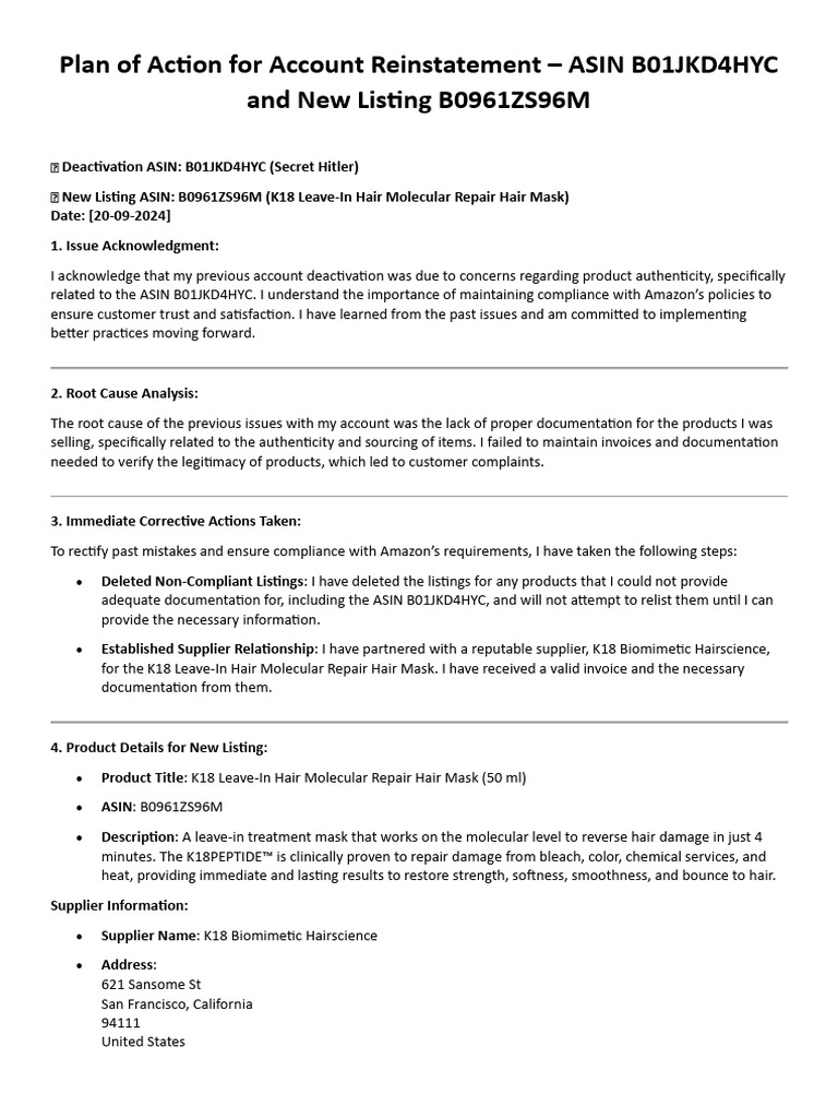 Plan of Action for Account Reinstatement | PDF | Invoice | Audit