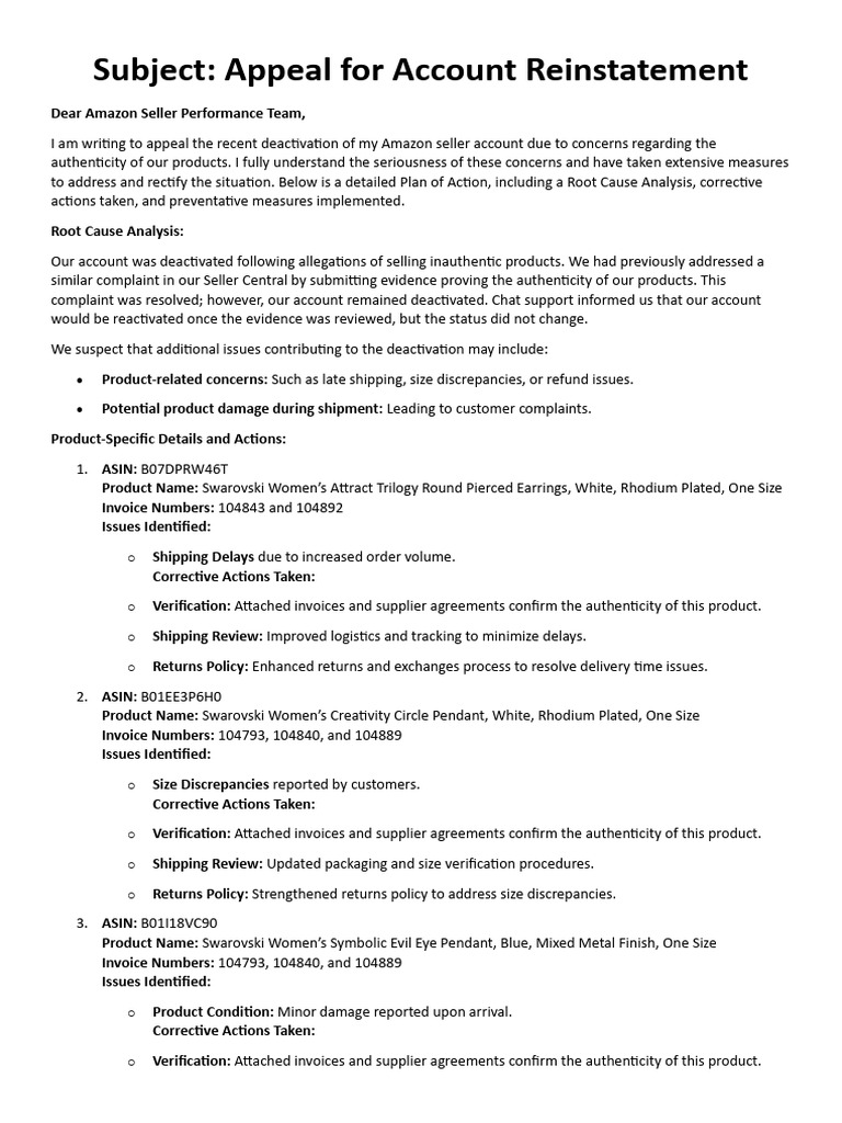 Appeal For Account Reinstatement For Stierc454 | PDF | Invoice ...