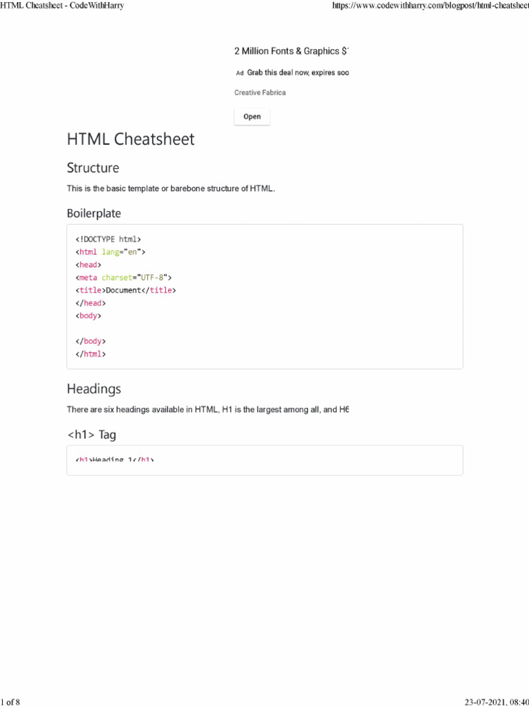Html Cheatsheet Pdf Html Html Element 1011