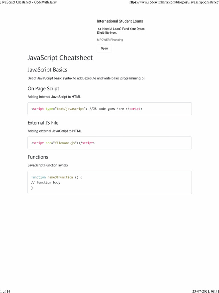 javascript cheatsheet | PDF | Java Script | Control Flow javascript cheatsheet | PDF | Java Script | Control Flow