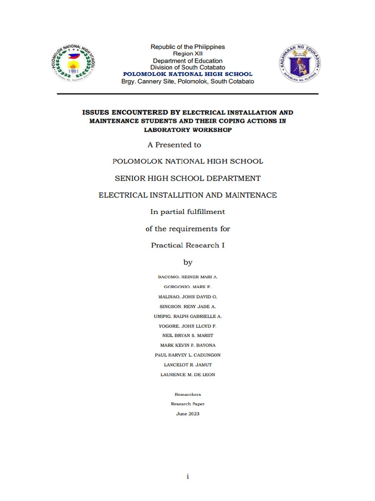 Issues Encountered by Electrical Installation and Maintenance Students ...