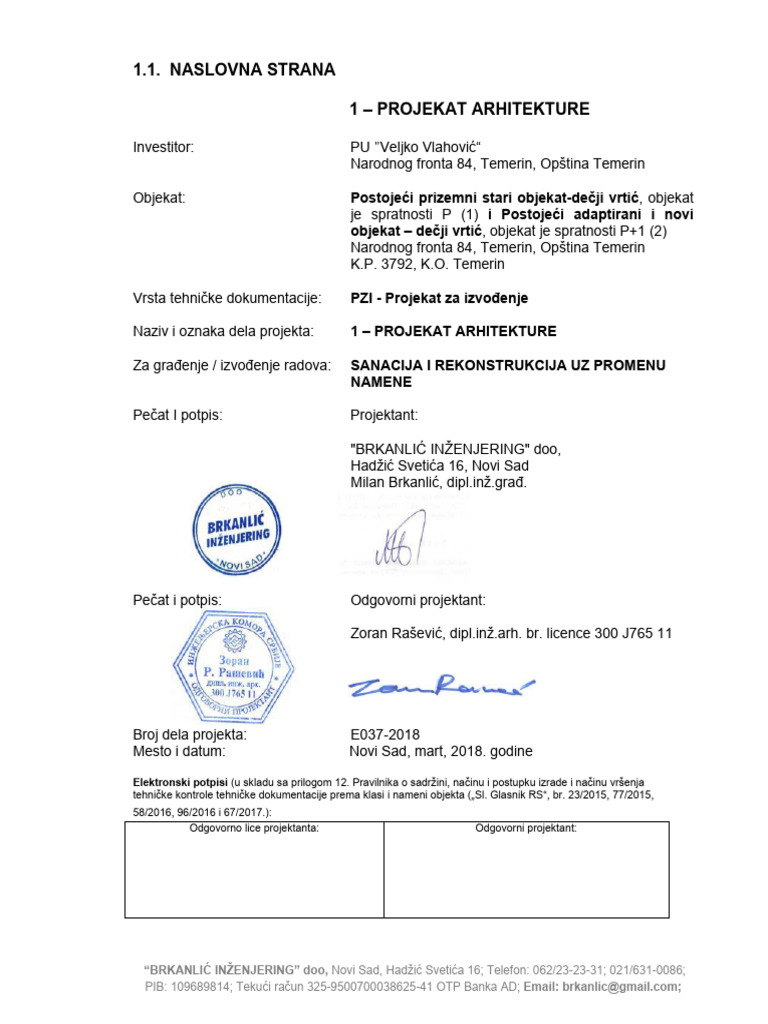E037-2018 Pzi Arhitektura | PDF