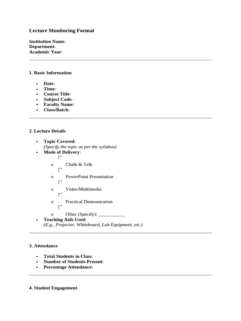 Lecture Monitoring Format Template | PDF