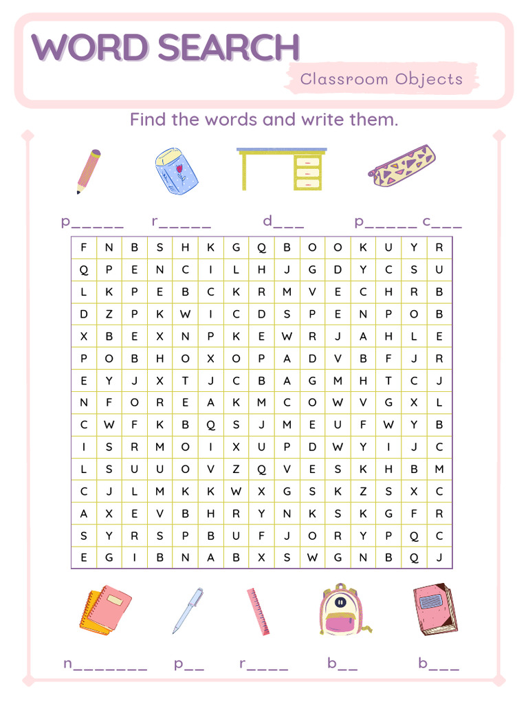 Wordsearch Classroom Objects | PDF