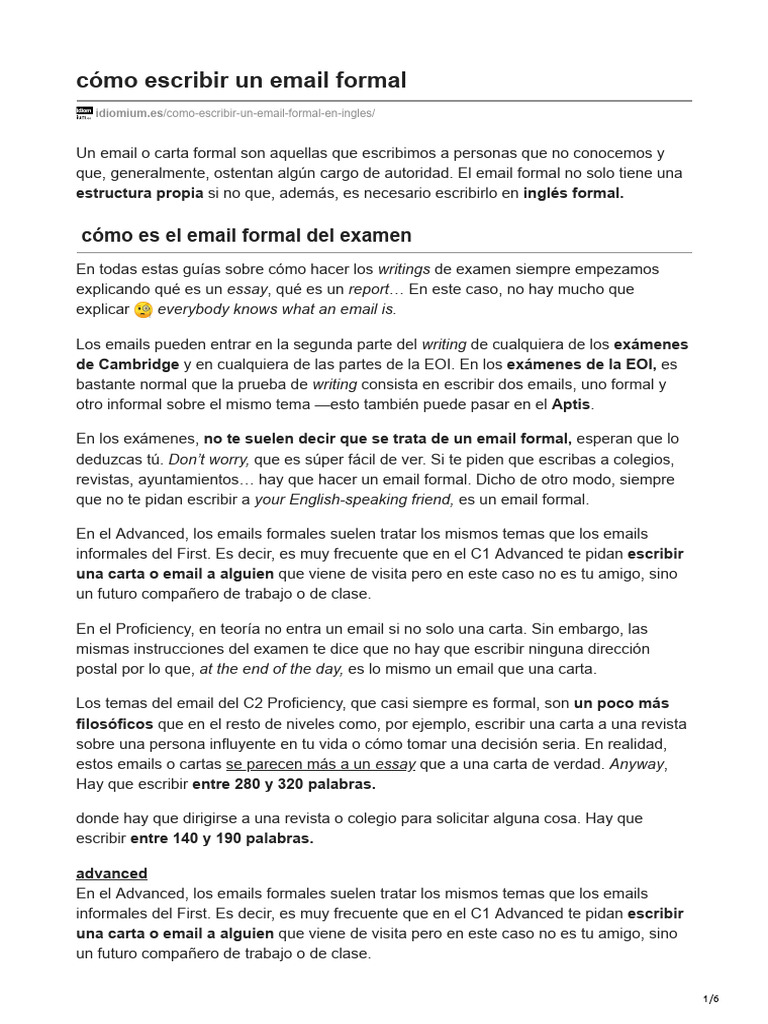 Guía para escribir un email formal | PDF | Idiomas del Reino Unido ...